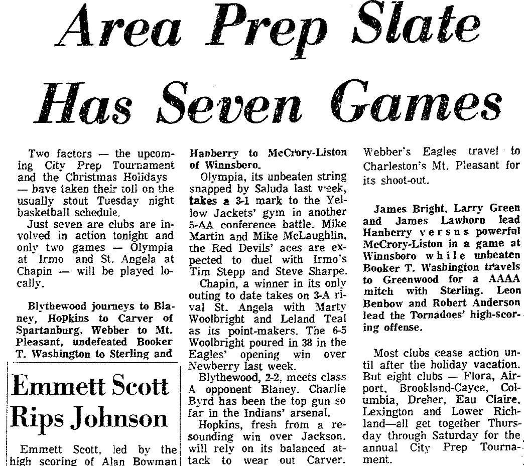 December 1969 – Kershaw County, South Carolina History