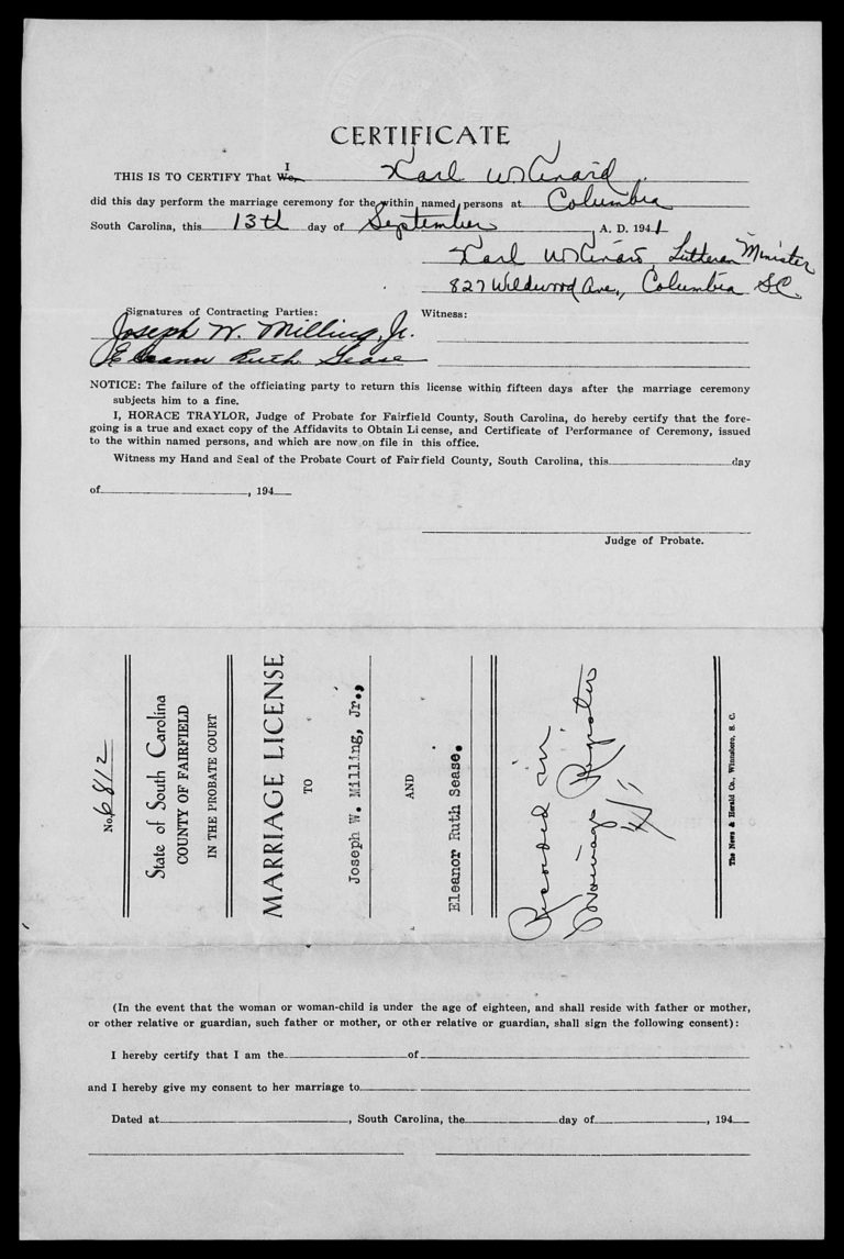 Eleanor Sease Milling – Kershaw County, South Carolina History