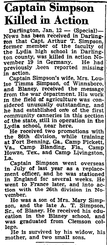 Captain Simpson Killed in Action – Kershaw County, South Carolina History