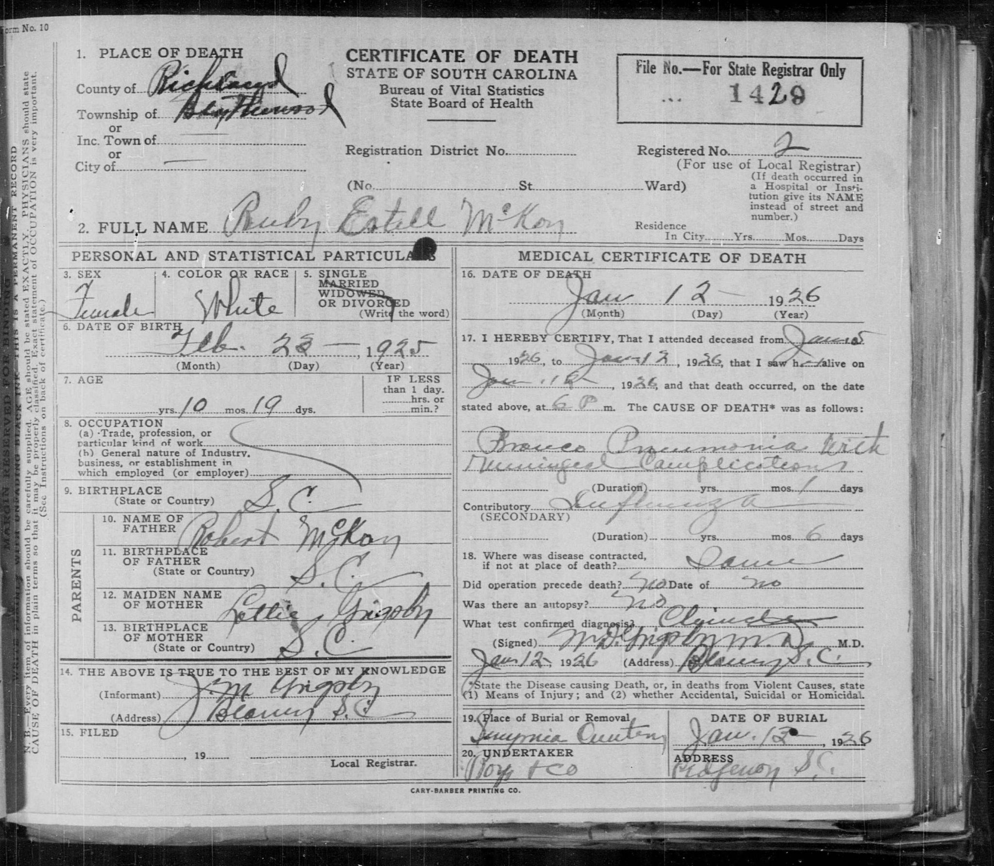 Ruby Estelle McKay – Kershaw County, South Carolina History