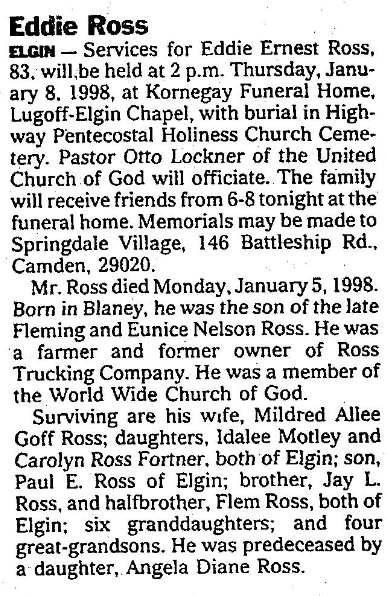 Eddie Ernest Ross – Kershaw County, South Carolina History