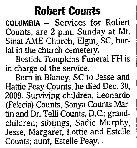 Robert Counts – Kershaw County, South Carolina History