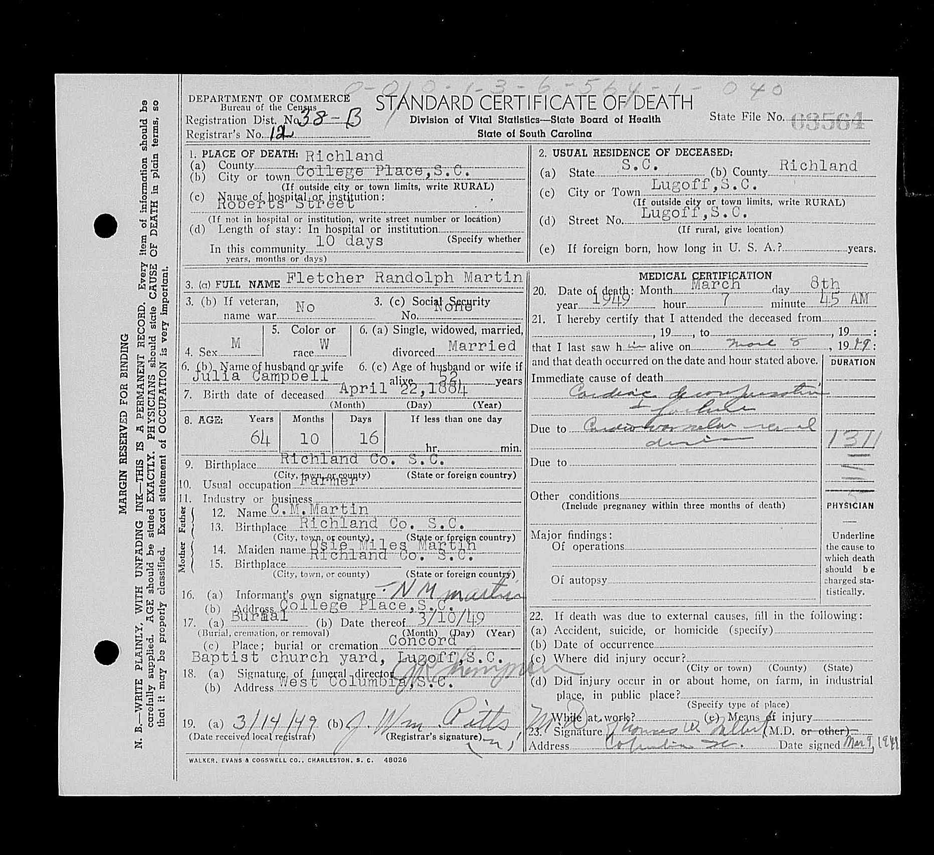 Fletcher Randolph Martin – Kershaw County, South Carolina History