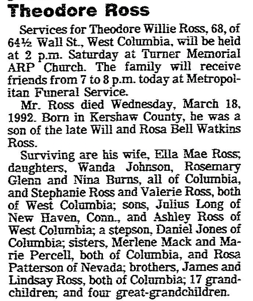 Theodore Willie Ross – Kershaw County, South Carolina History