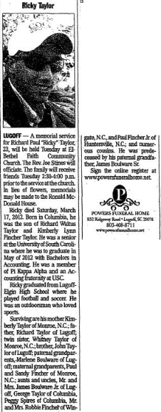 Richard Paul “Ricky” Taylor – Kershaw County, South Carolina History