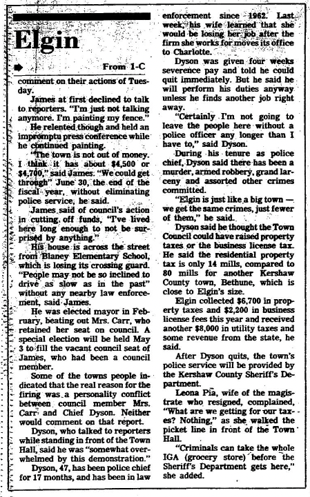 Elgin: Town Wants Police Chief Back – Kershaw County, South Carolina ...