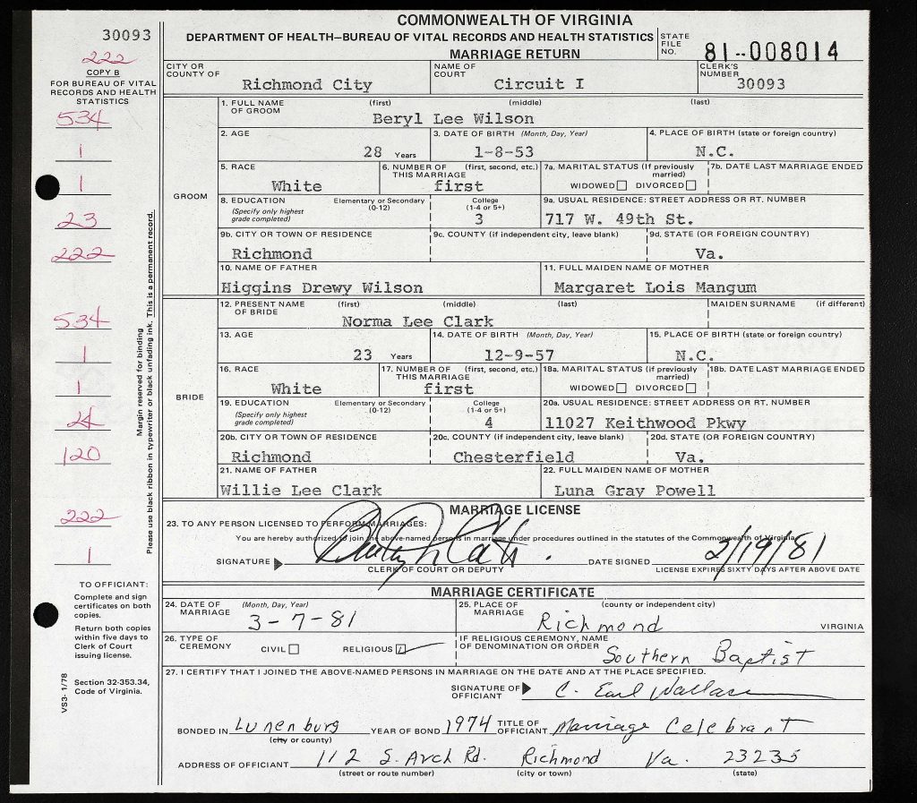 Beryl Lee Wilson – Kershaw County, South Carolina History