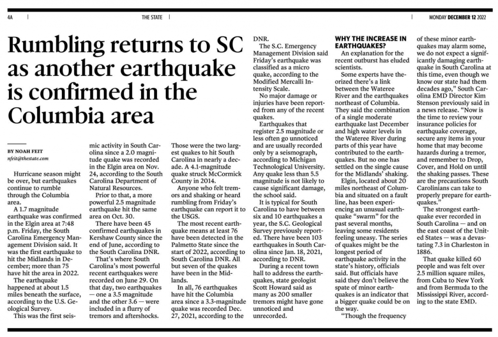 Rumbling returns to SC as another earthquake is confirmed in the ...