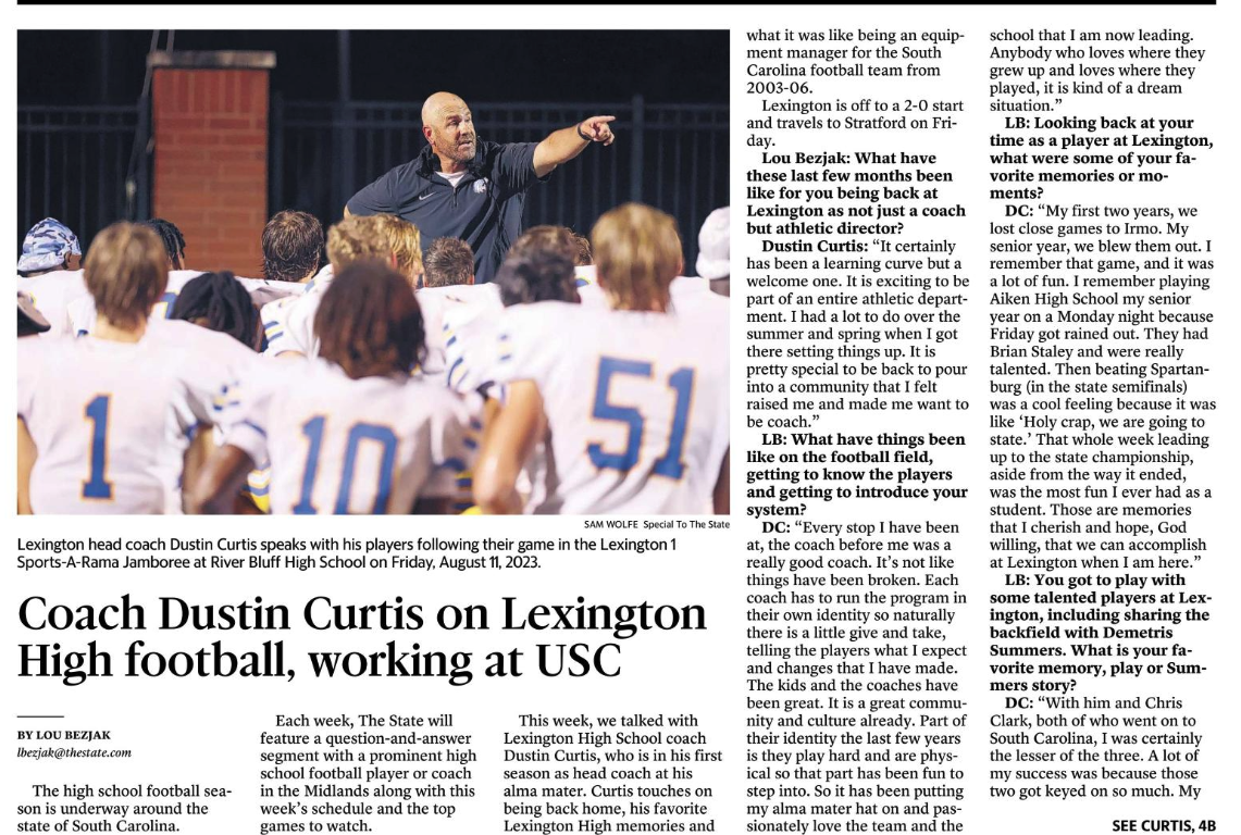 Coach Dustin Curtis on Lexington High football, working at USC ...