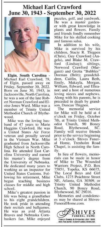 Mr. Michael Earl Crawford – Kershaw County, South Carolina History