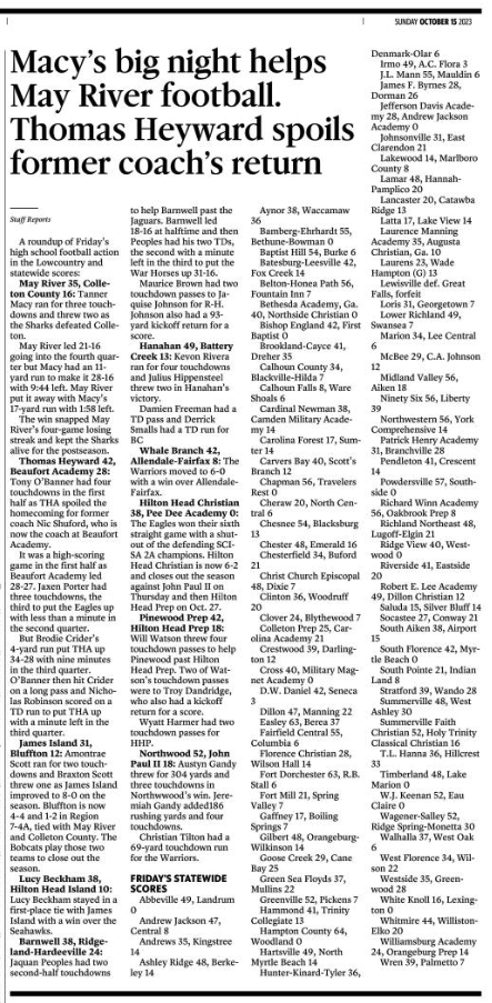 Macy’s big night helps May River football. Thomas Heyward spoils former ...