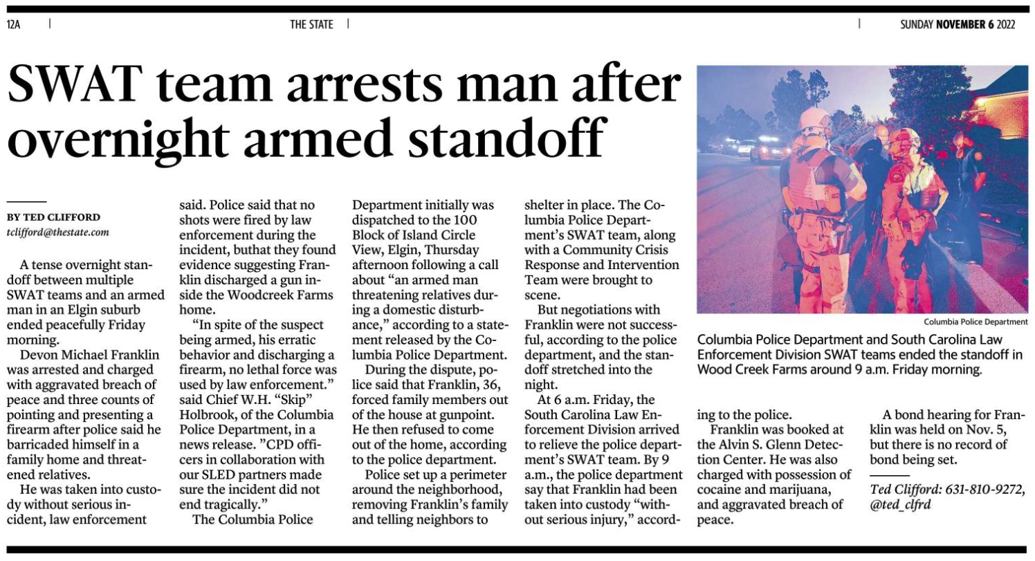 SWAT team arrests man after overnight armed standoff – Kershaw County ...