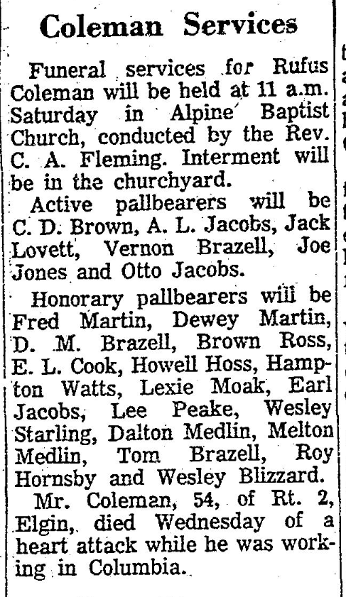 Rufus Coleman – Kershaw County, South Carolina History