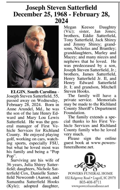 Joseph Steven Satterfield – Kershaw County, South Carolina History