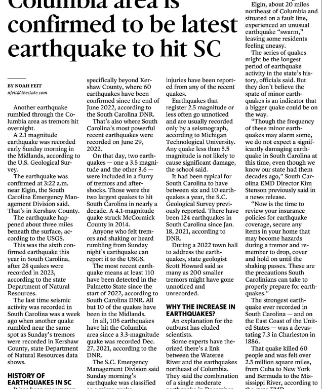 Overnight rumbling in Columbia area is confirmed to be latest ...