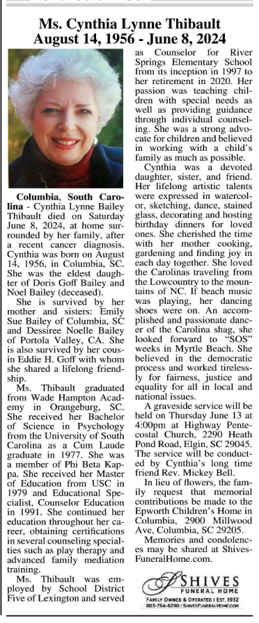 Ms. Cynthia Lynne Thibault – Kershaw County, South Carolina History