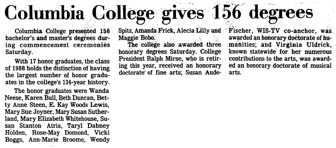 Columbia College gives 156 degrees – Kershaw County, South Carolina History