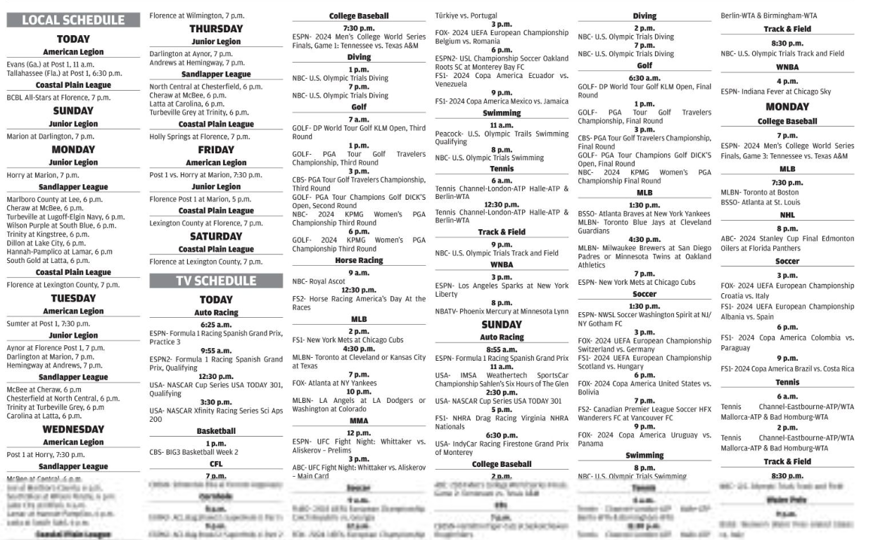 Local / TV Schedule for June 22, 2024 – Kershaw County, South Carolina ...