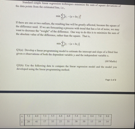 [Answered] Standard simple linear regression techniques minimize the ...
