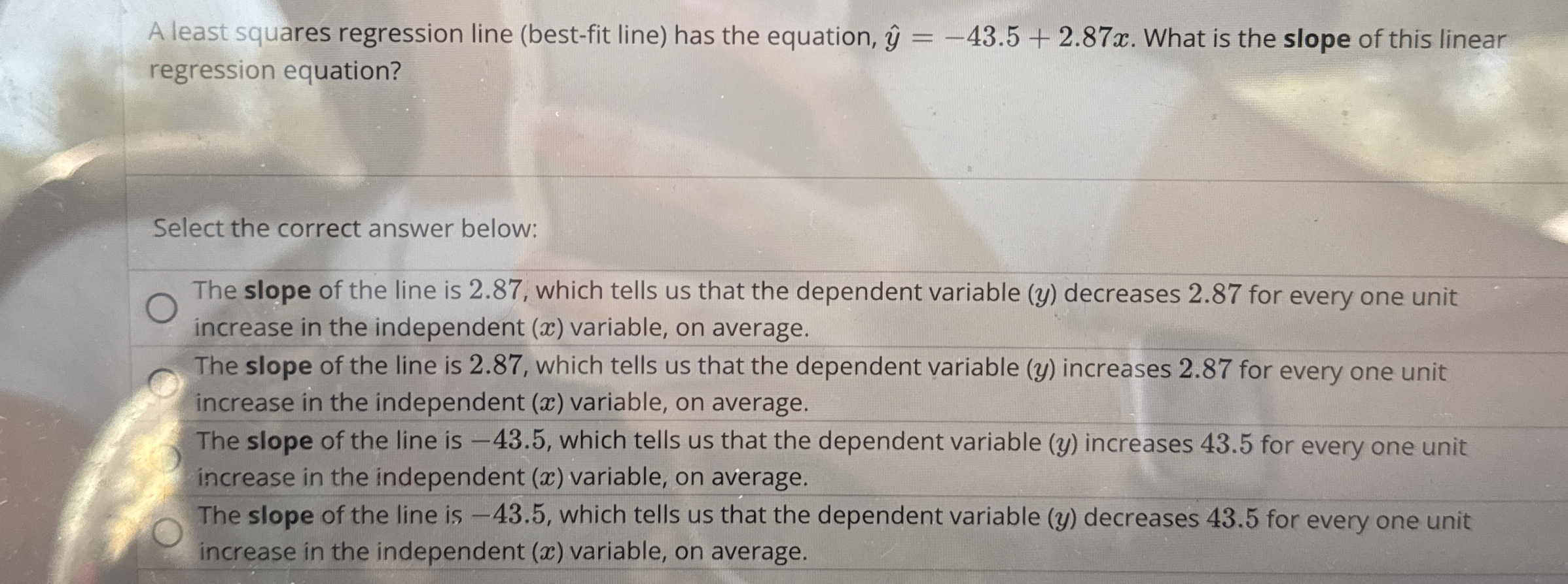 [Answered] A least squares regression line ( best - fit line ...