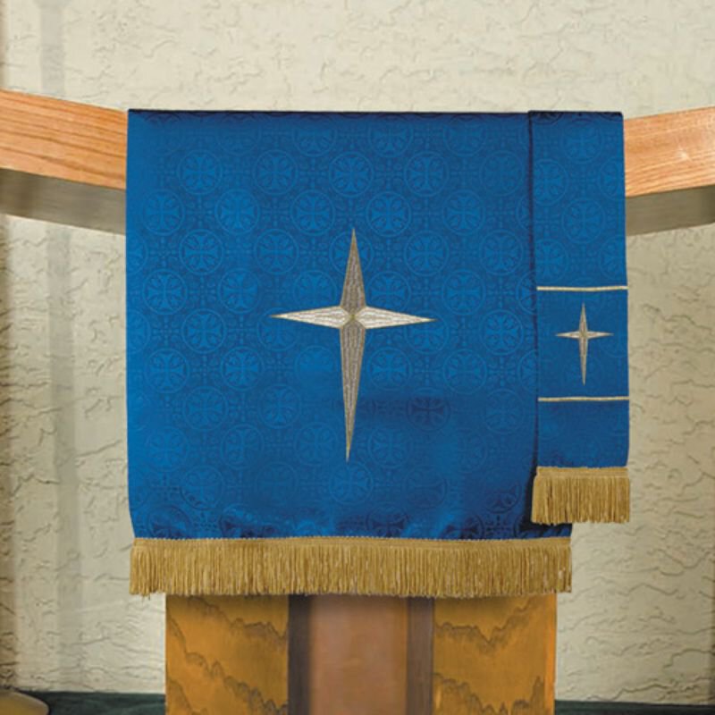 Maltese Jacquard Pulpit Scarf - Blue Bethlehem Star
