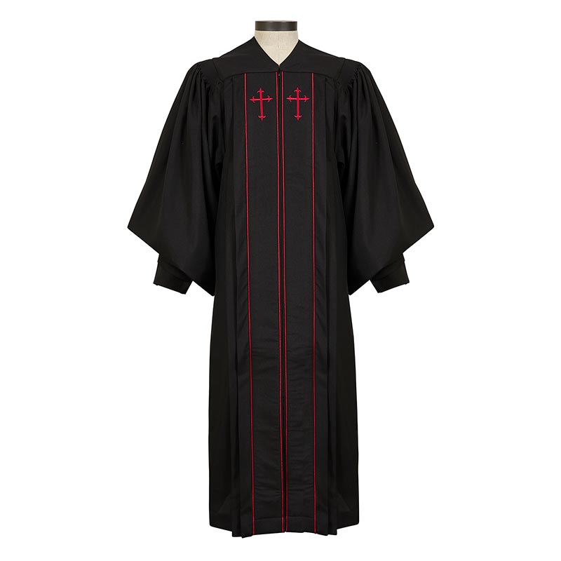 Pulpit Robe with Double-Red Trim and Cross
