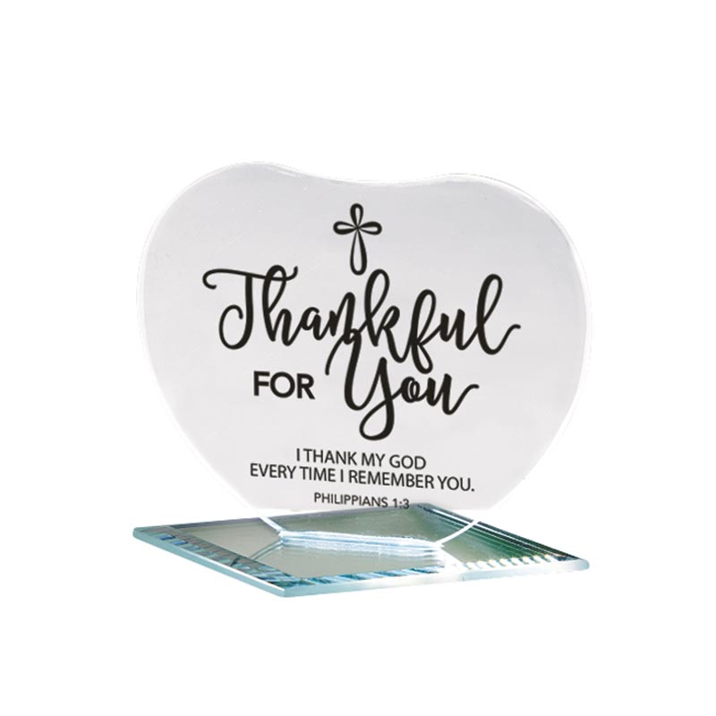 Thankful for You Glass Heart Stand - 12 pack