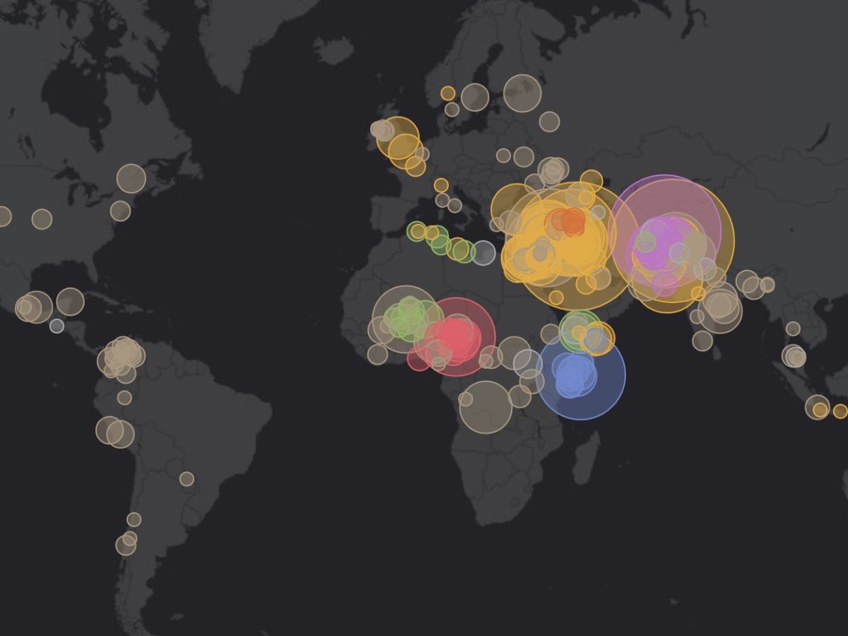 A map of all the terrorist attacks that took place in 2017 so far