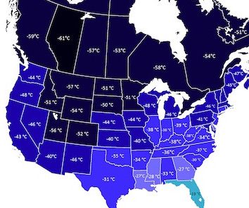 What are the coldest temperatures ever recorded in the USA and Canada?