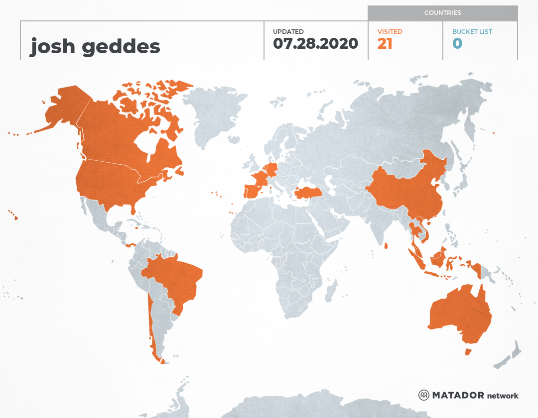 Josh Geddes’s Travel Map – Matador Network