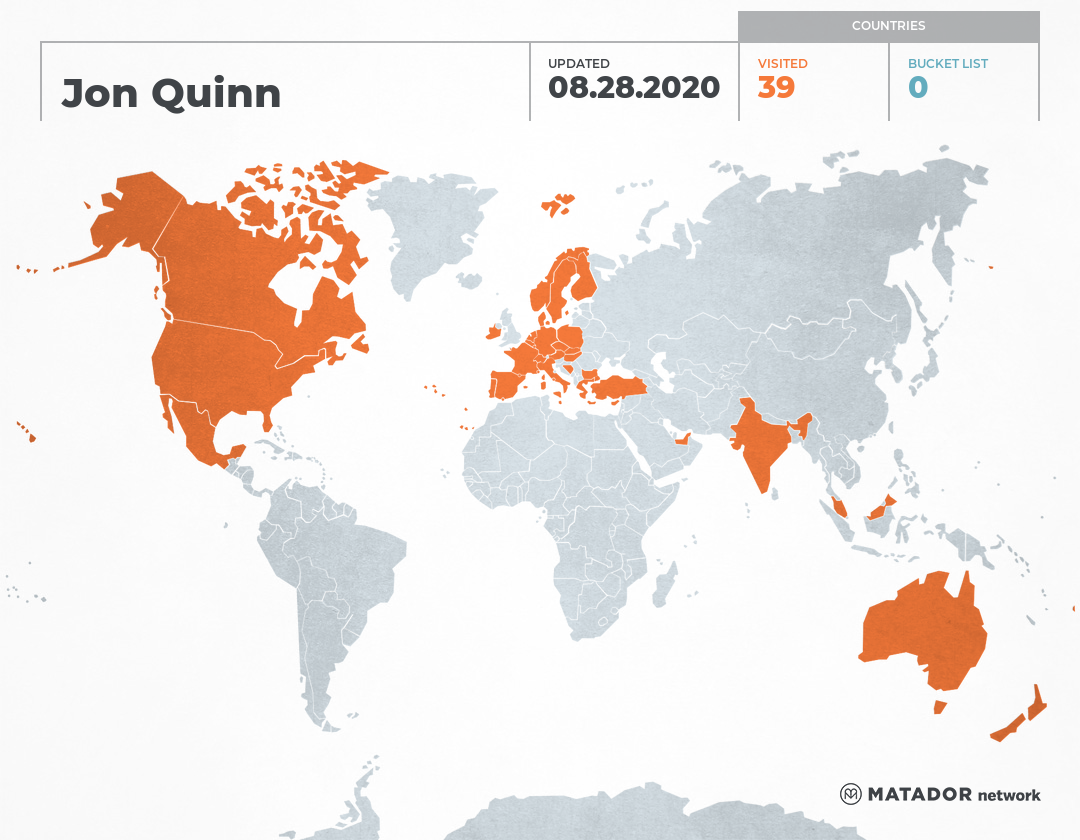 Jon Quinn’s Travel Map – Matador Network