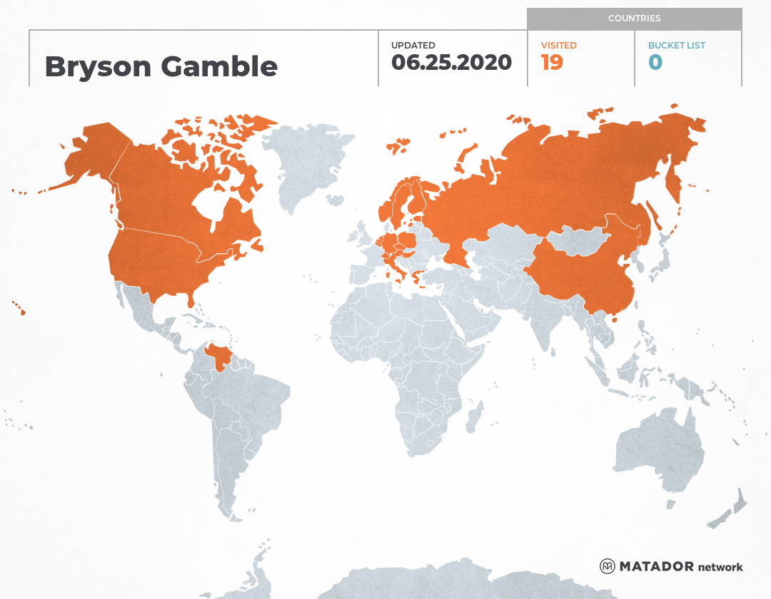 Bryson Gamble’s Travel Map – Matador Network