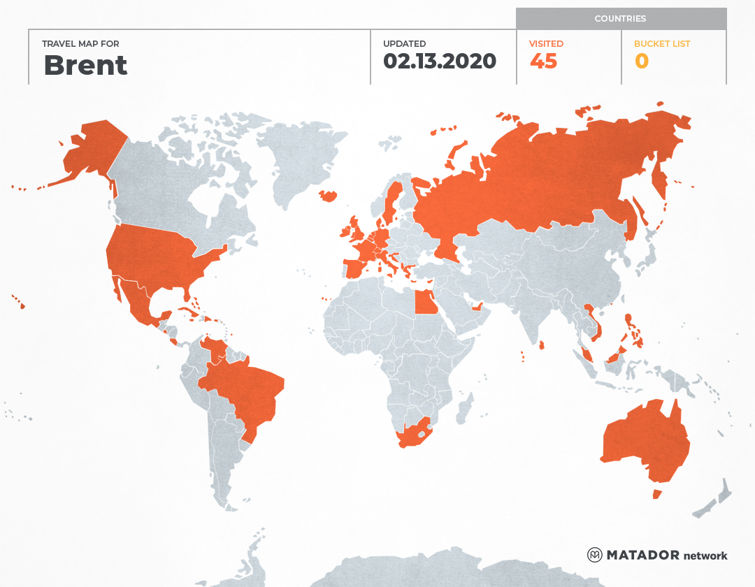Brent’s Travel Map – Matador Network