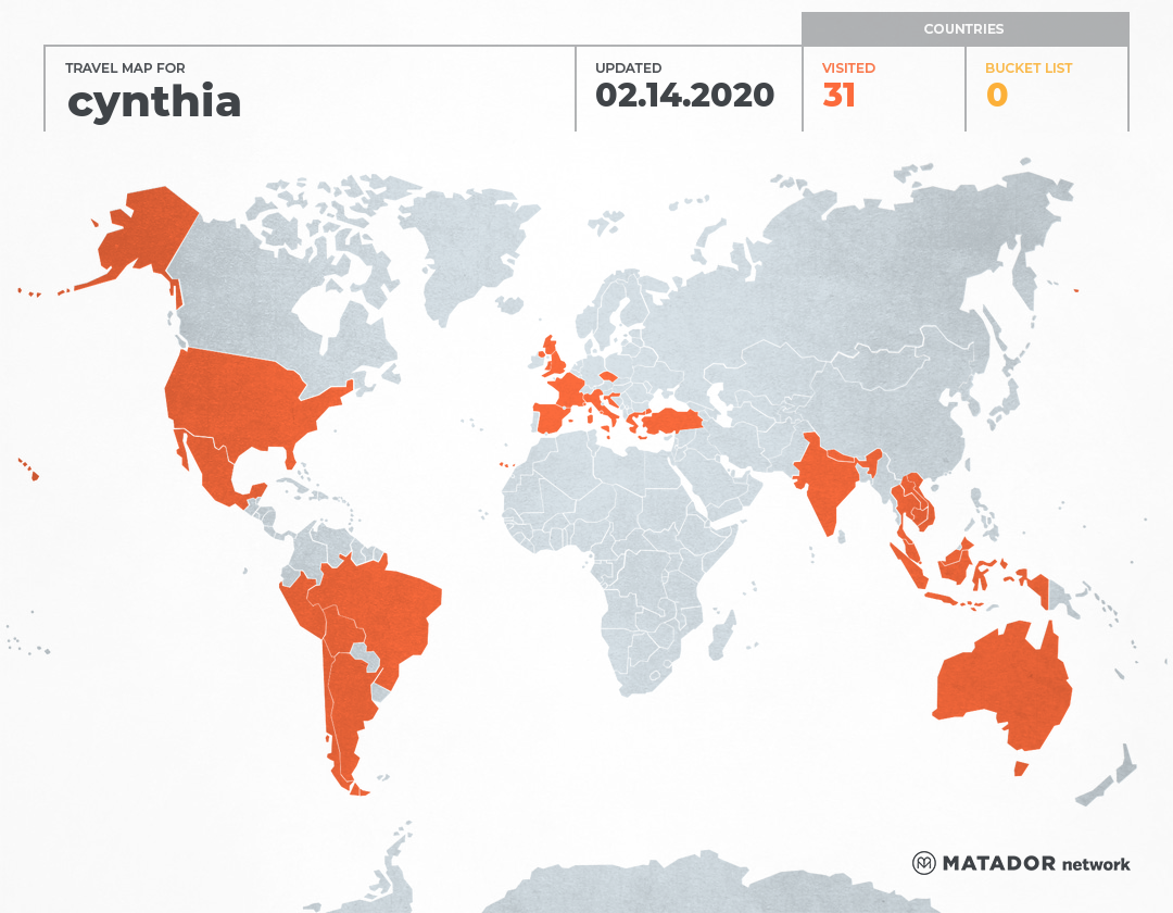 Cynthia’s Travel Map – Matador Network