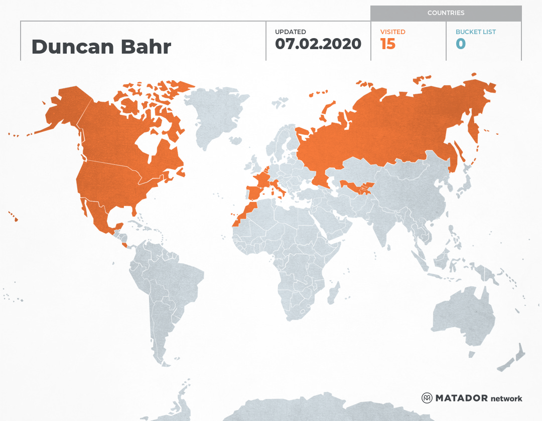 Duncan Bahr’s Travel Map – Matador Network