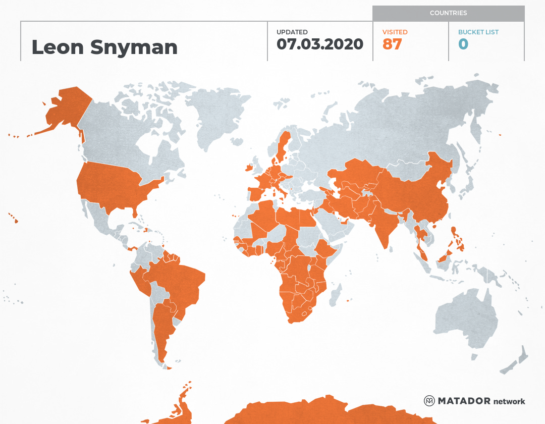 Leon Snyman’s Travel Map – Matador Network