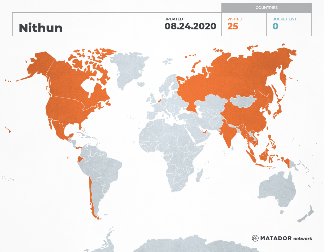 Nithun’s Travel Map – Matador Network