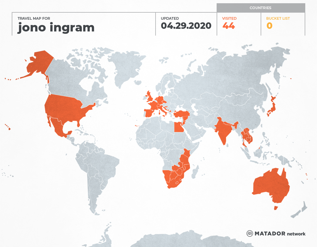 Jono Ingram’s Travel Map – Matador Network
