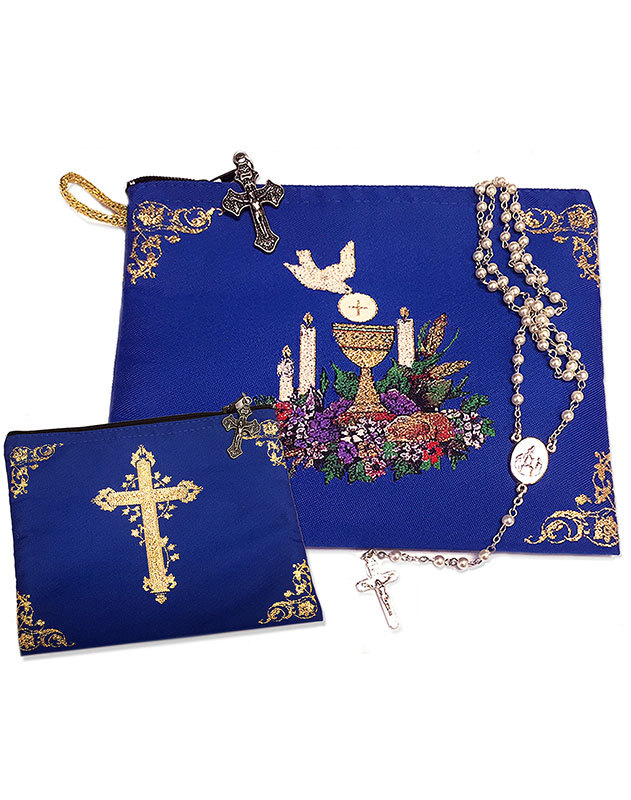 Rosary Pouches: First Communion Blue Rosary Pouch | Monastery Icons