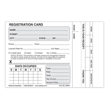 Hotel Motel Registration Cards & Forms | National Hospitality Supply