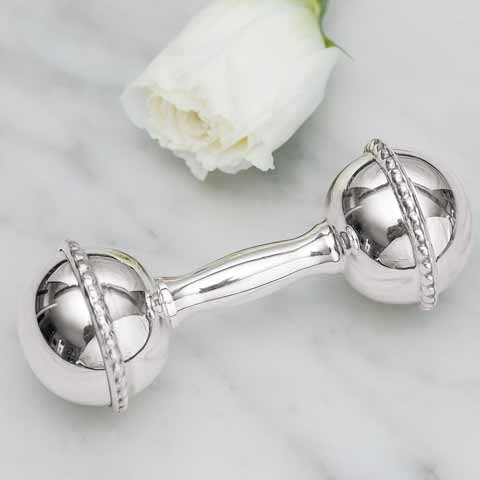 Sterling Silver Baby Rattle, Luxe: Olive & Cocoa