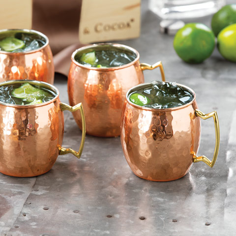 Hammered Copper Moscow Mule Mugs: Olive & Cocoa