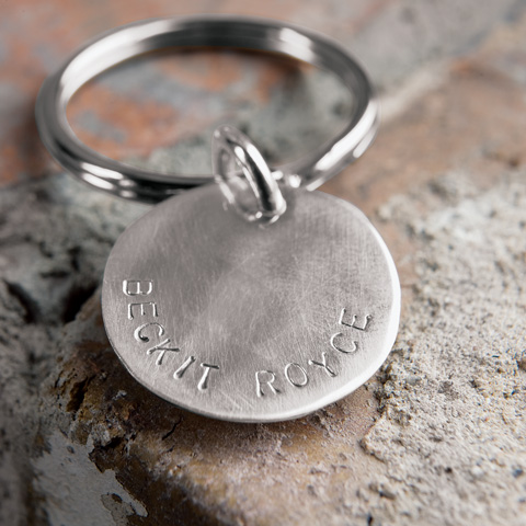 Sterling Silver Custom Stamped Key Ring, For Him: Olive & Cocoa