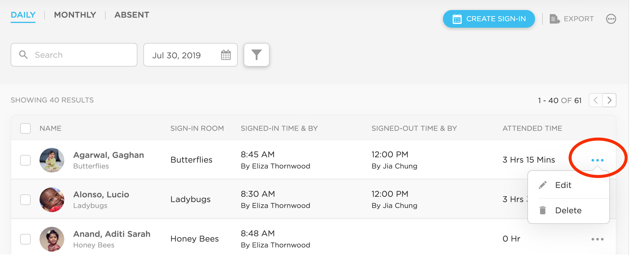 Add, Delete, or Edit a Sign In-Out Record (Website)