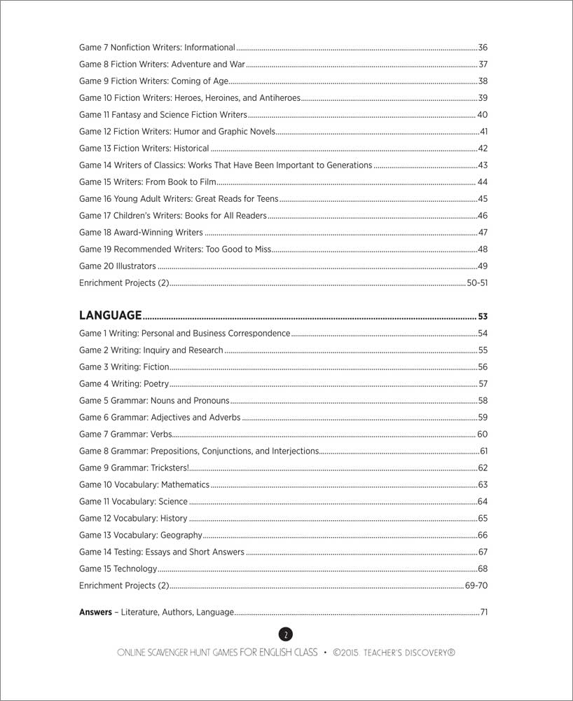 Online Scavenger Hunt Games For English Class Book English Teacher s 