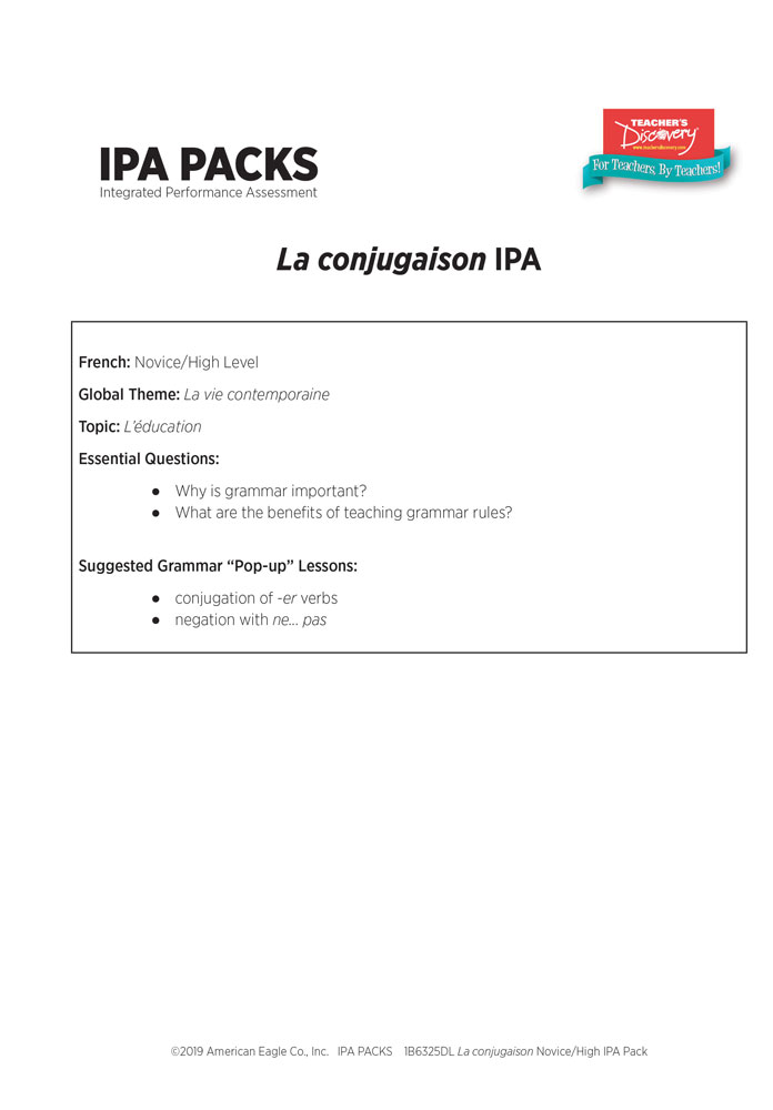 La conjugaison Novice/High French IPA Pack Download , Download Now ...