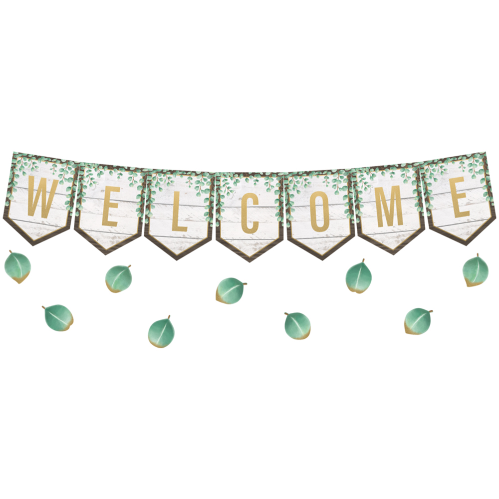 Bulletin Board Decor - Eucalyptus Pennants Welcome Bulletin Board