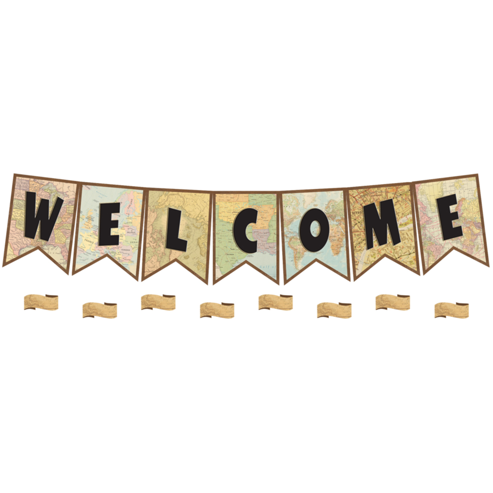 Bulletin Board Decor - Travel the Map Pennants Welcome Bulletin Board