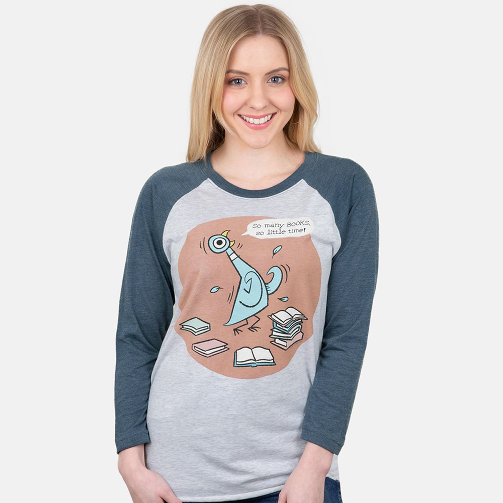 Literary T-Shirts - The Pigeon: So Many Books 3/4-Sleeve T-Shirt