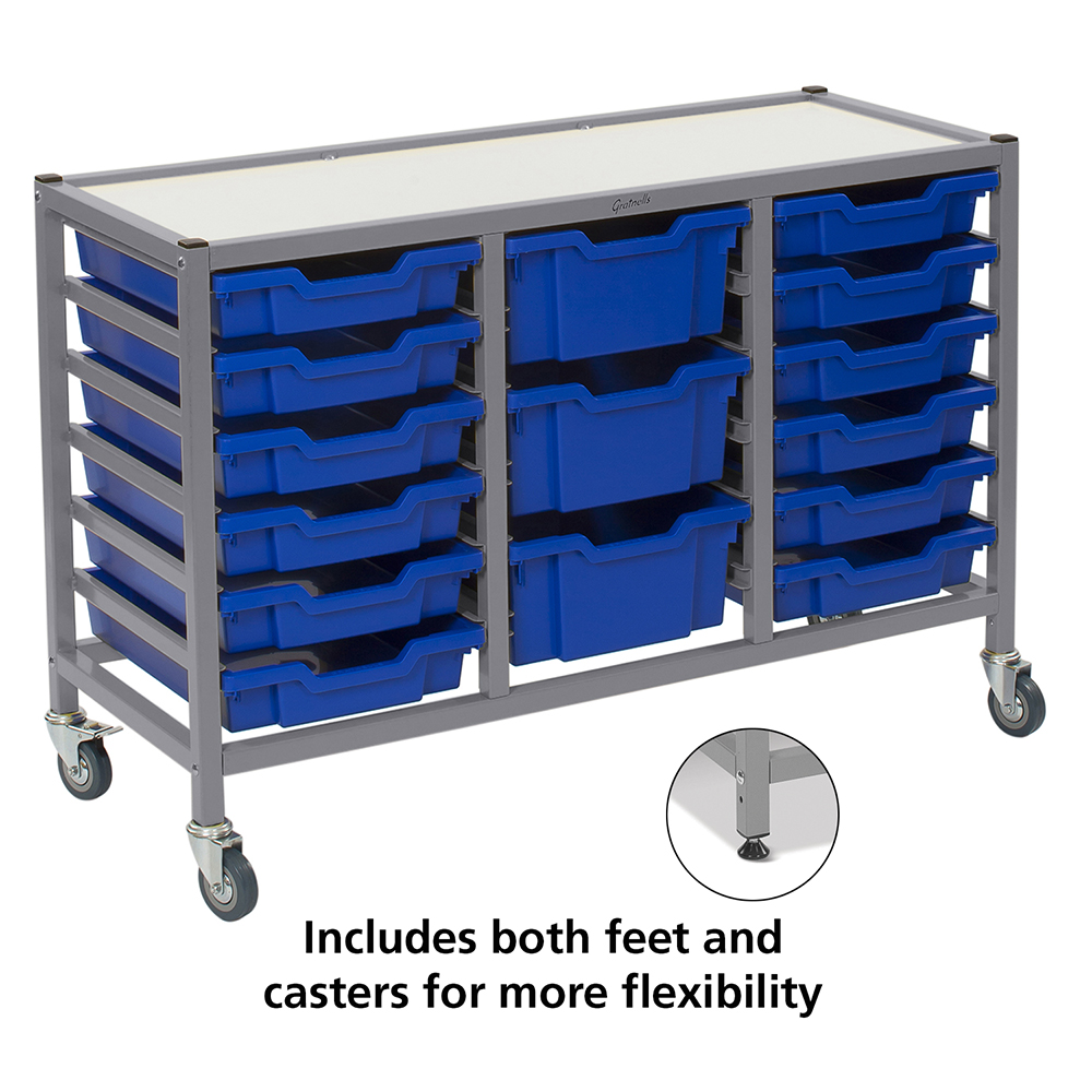 Storage Carts - Gratnells® Dynamis Triple Low Trolley - 12 Shallow ...